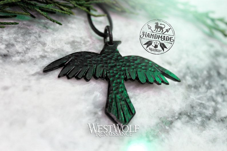 Hand-forged and Hammered Black Raven Pendant - Blacksmith Made ...