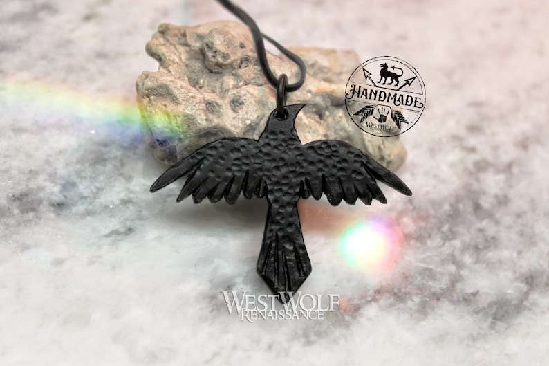 Hand-forged and Hammered Black Raven Pendant - Blacksmith Made ...
