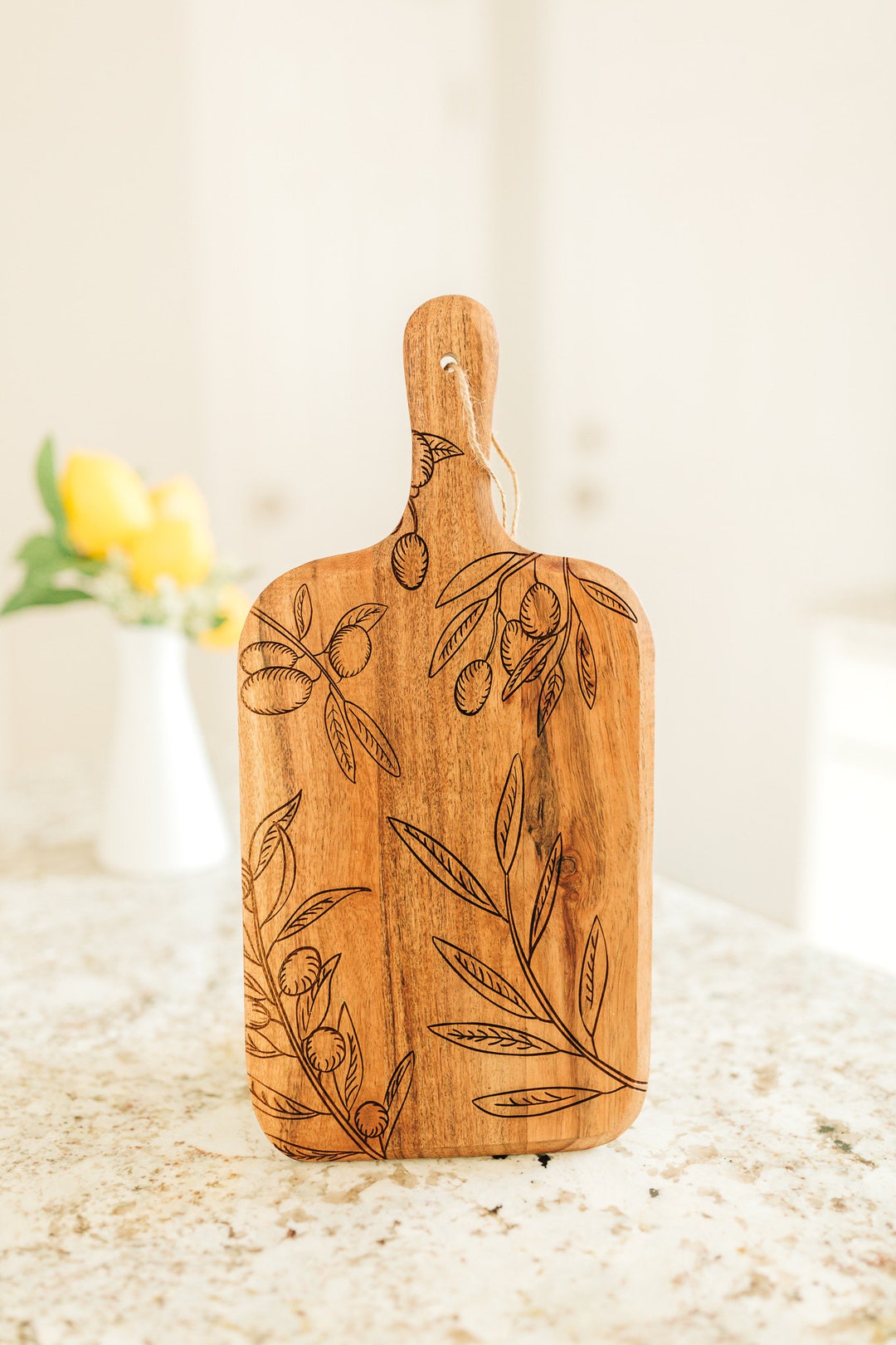 Olive Branch Engraved Cutting Board - Acacia Wood - Decorative Cutting ...