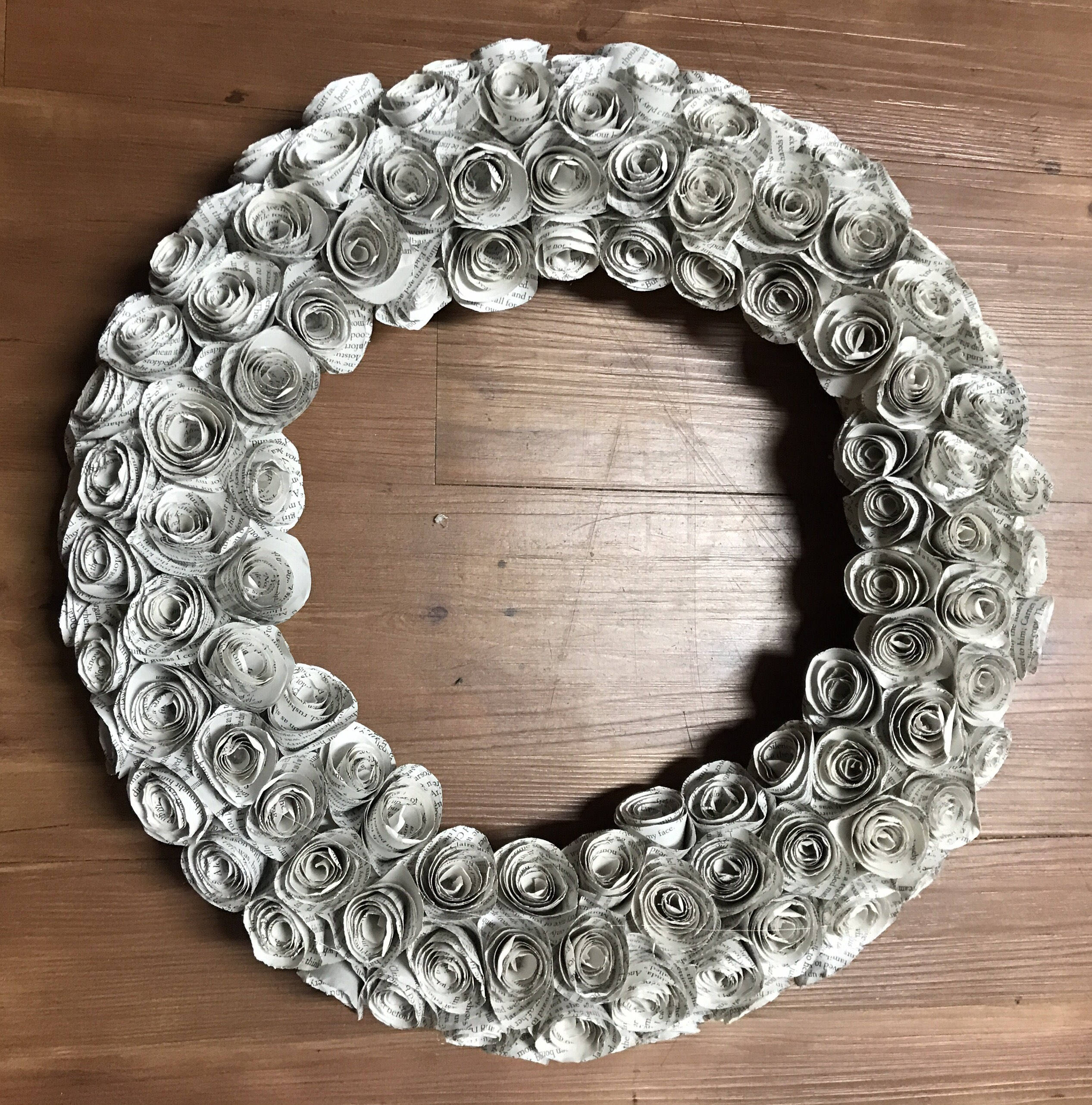Book Page Rolled Rose Wreath // Paper Rose Wreath Made to - Etsy
