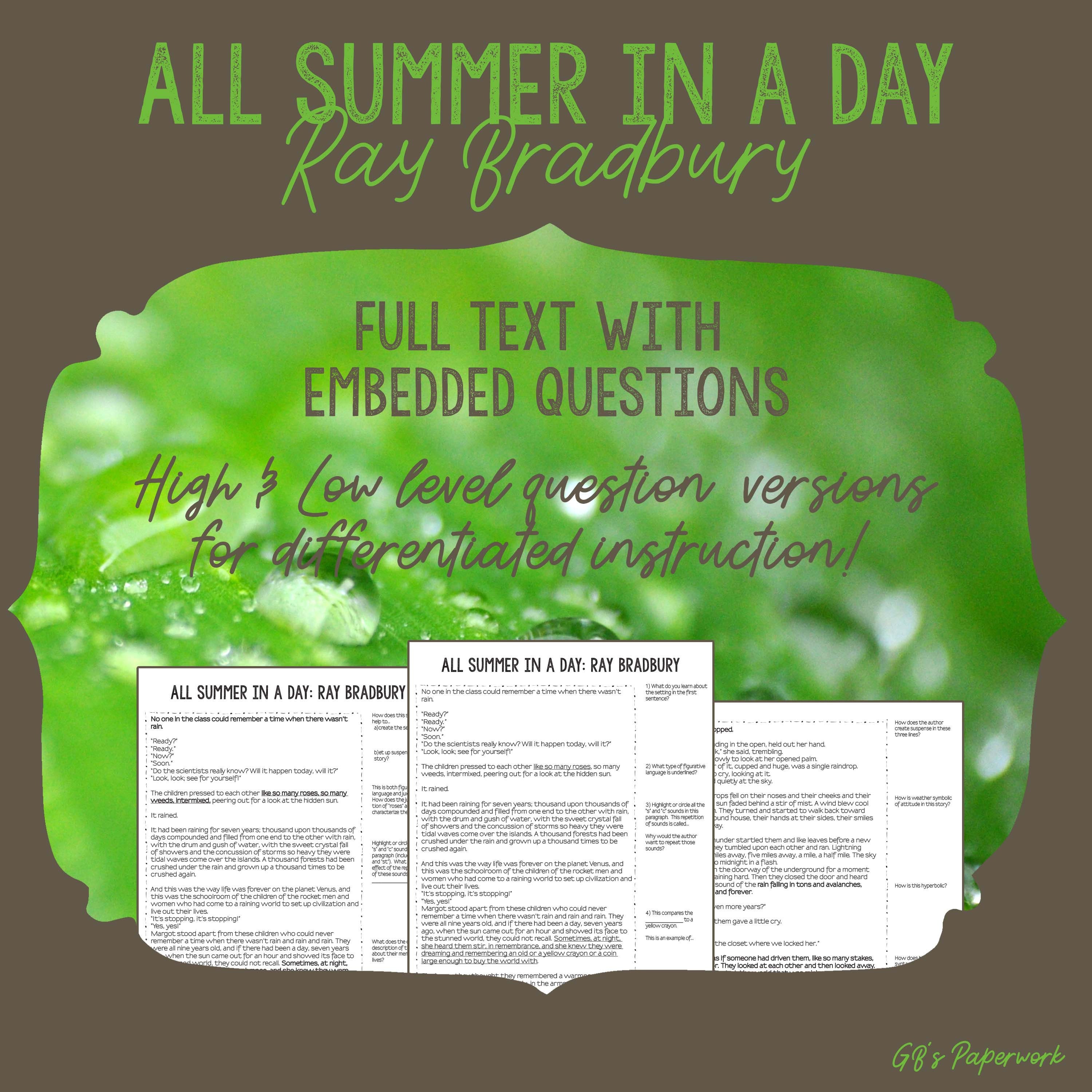 All Summer in a Day Ray Bradbury: Full text with embedded - Etsy 日本