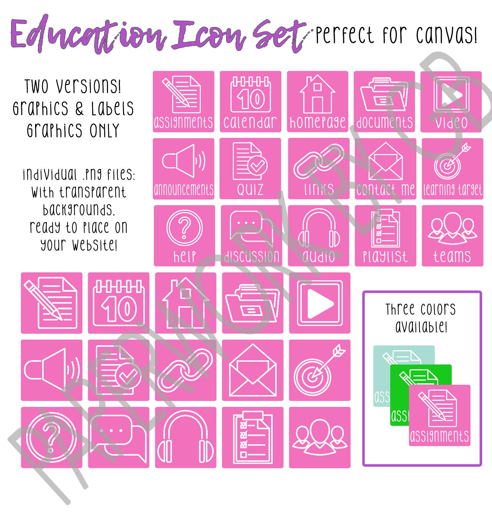 Education Icon Pack Pink // Academic // Website Buttons // | Etsy