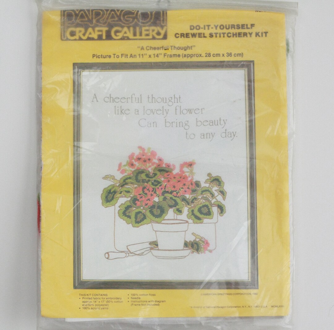 Vintage Houseplants Retro Crewel Embroidery Kit Flowers Rex Begonia ...