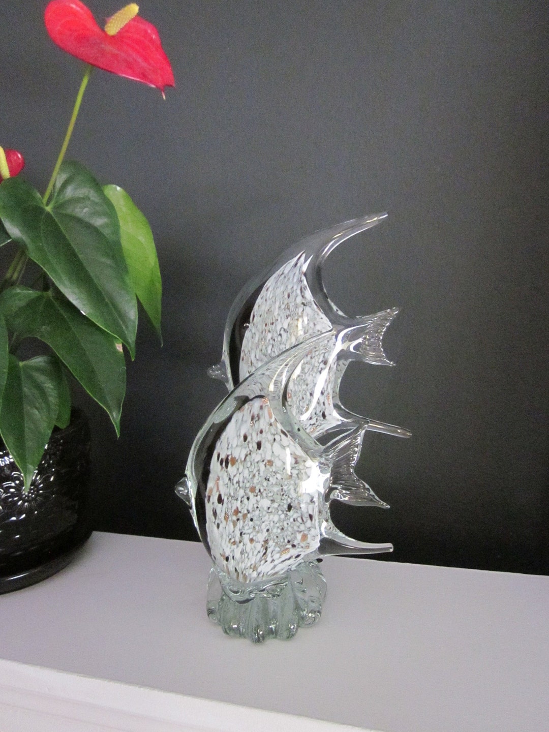 Double Fish Trinket in Murano Style Glass / Gift / Fish Collection - Etsy