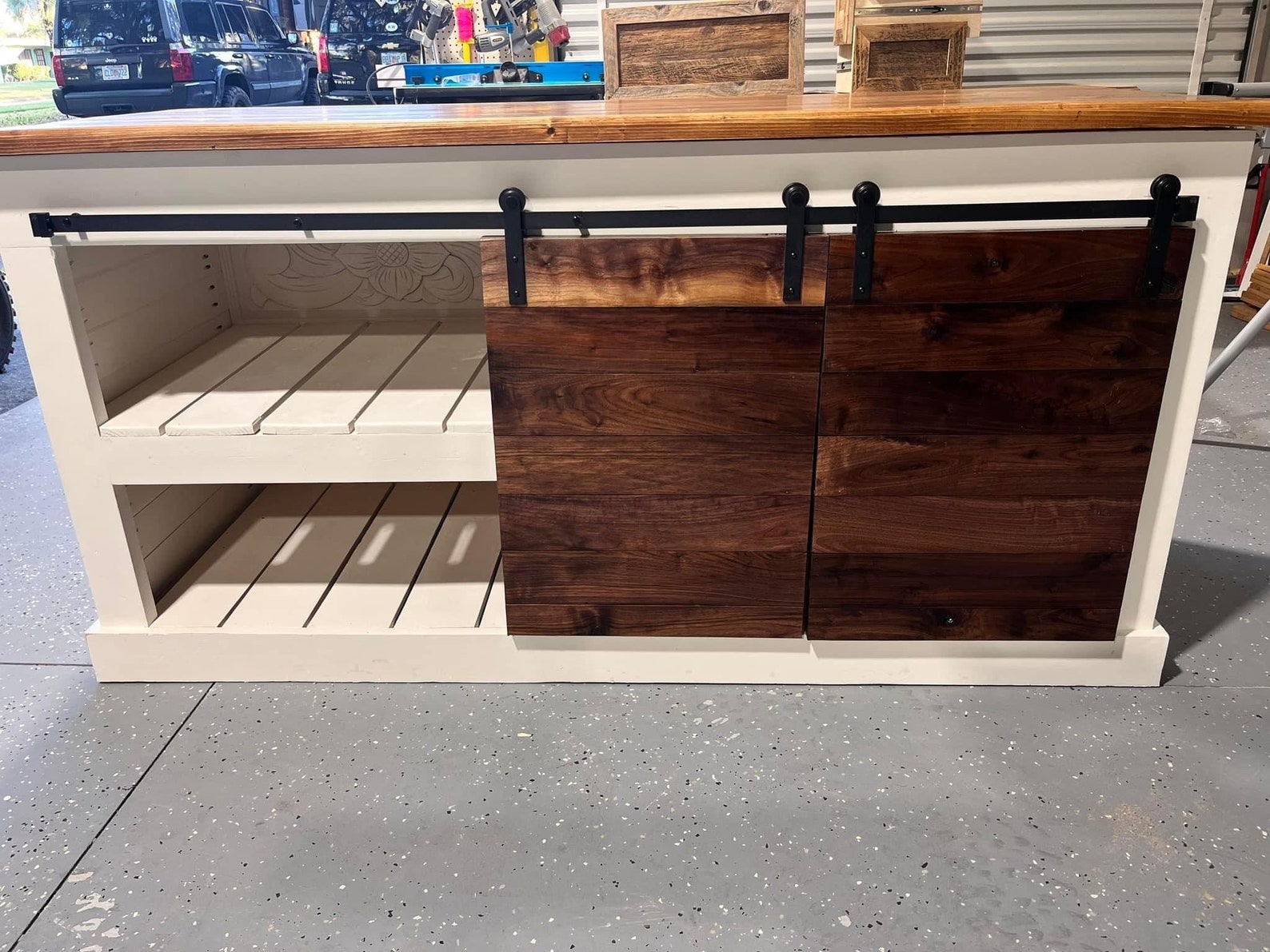 6 Ft Kitchen Island Wrapped in Ship-lap With Barn Door Sliders and ...