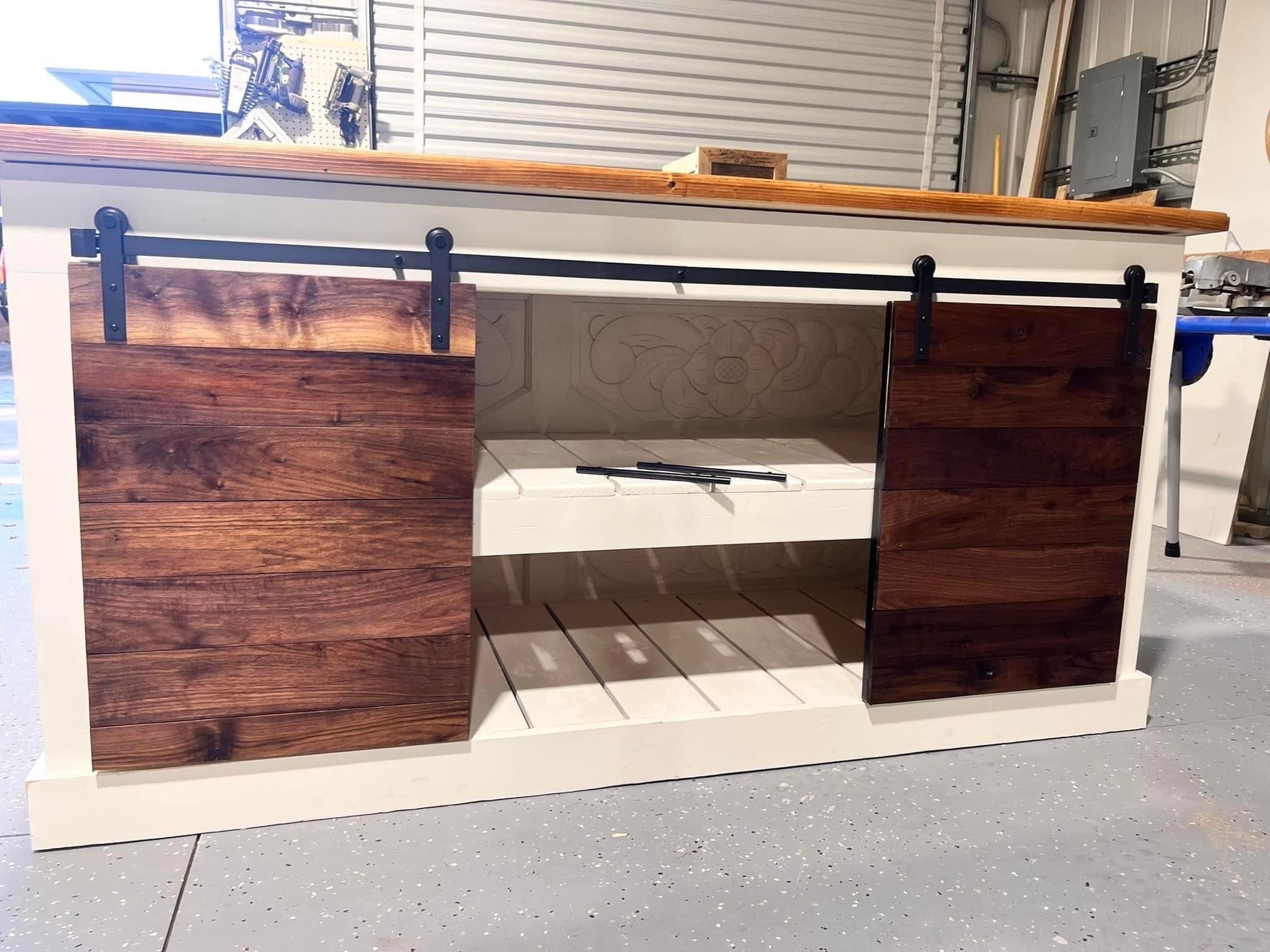 6 Ft Kitchen Island Wrapped in Ship-lap With Barn Door Sliders and ...