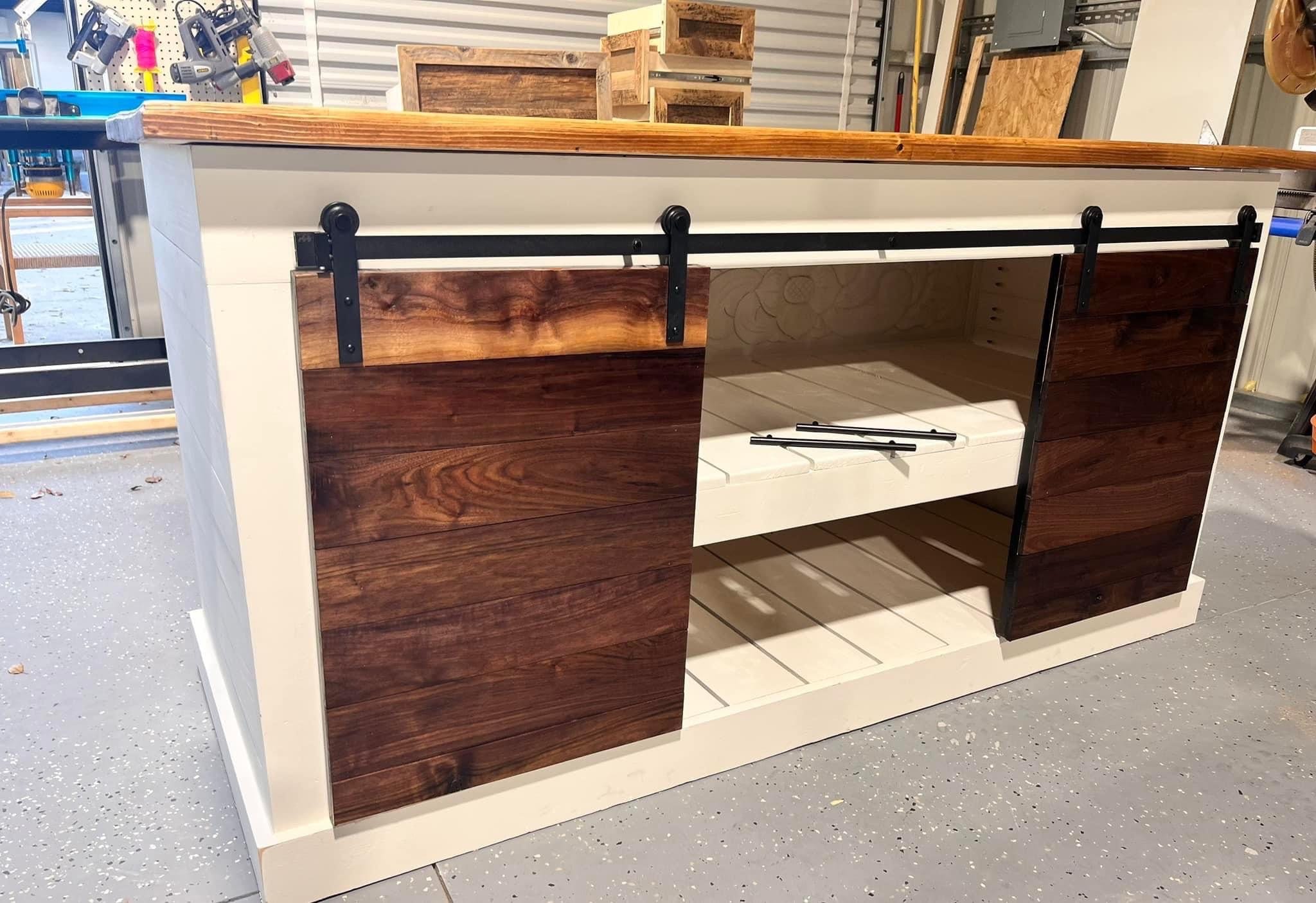 6 Ft Kitchen Island Wrapped in Ship-lap With Barn Door Sliders and ...