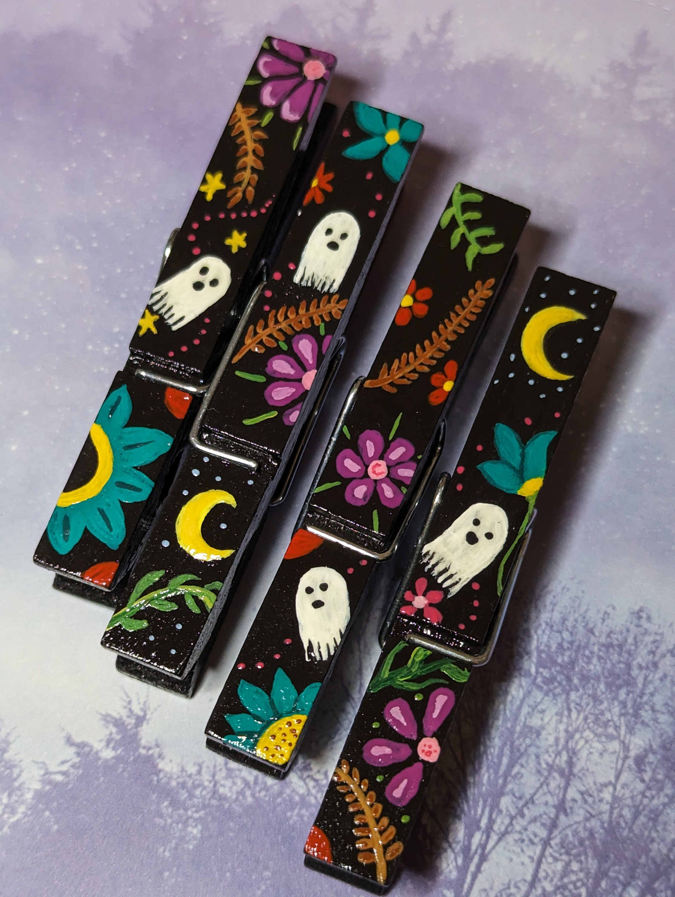 Glow in the Dark Hand Painted Clothes, Pins, Halloween, Chip Clip ...