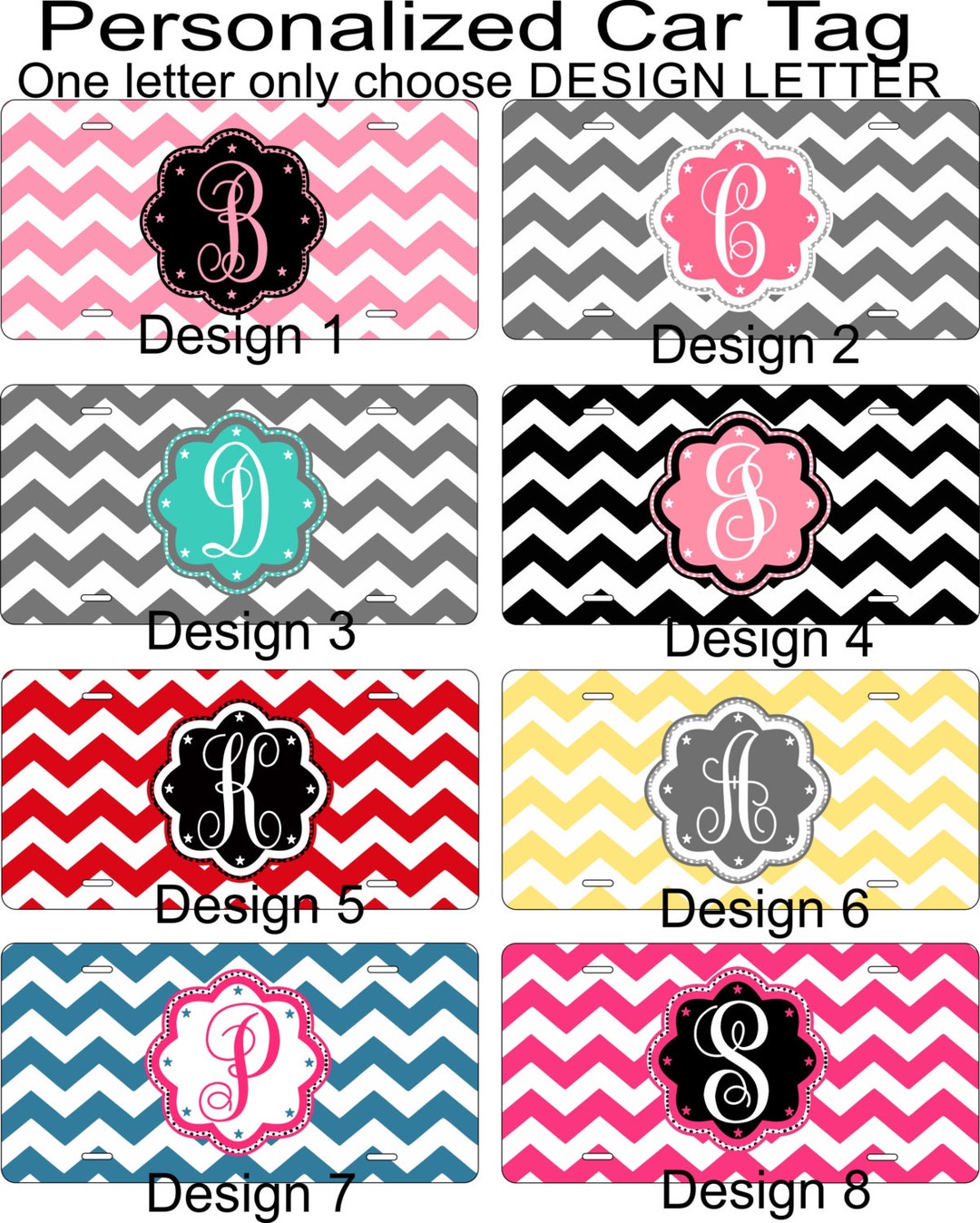 One Letter Personalized Car Tag License Plate Chevron Pattern Pink Grey ...
