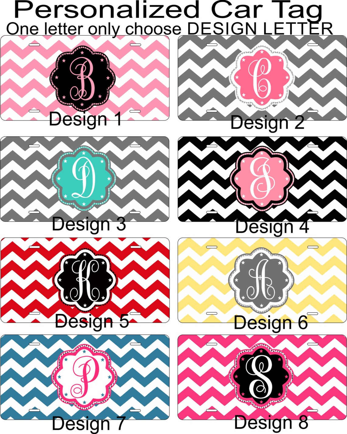 One Letter Personalized Car Tag License Plate Chevron Pattern - Etsy