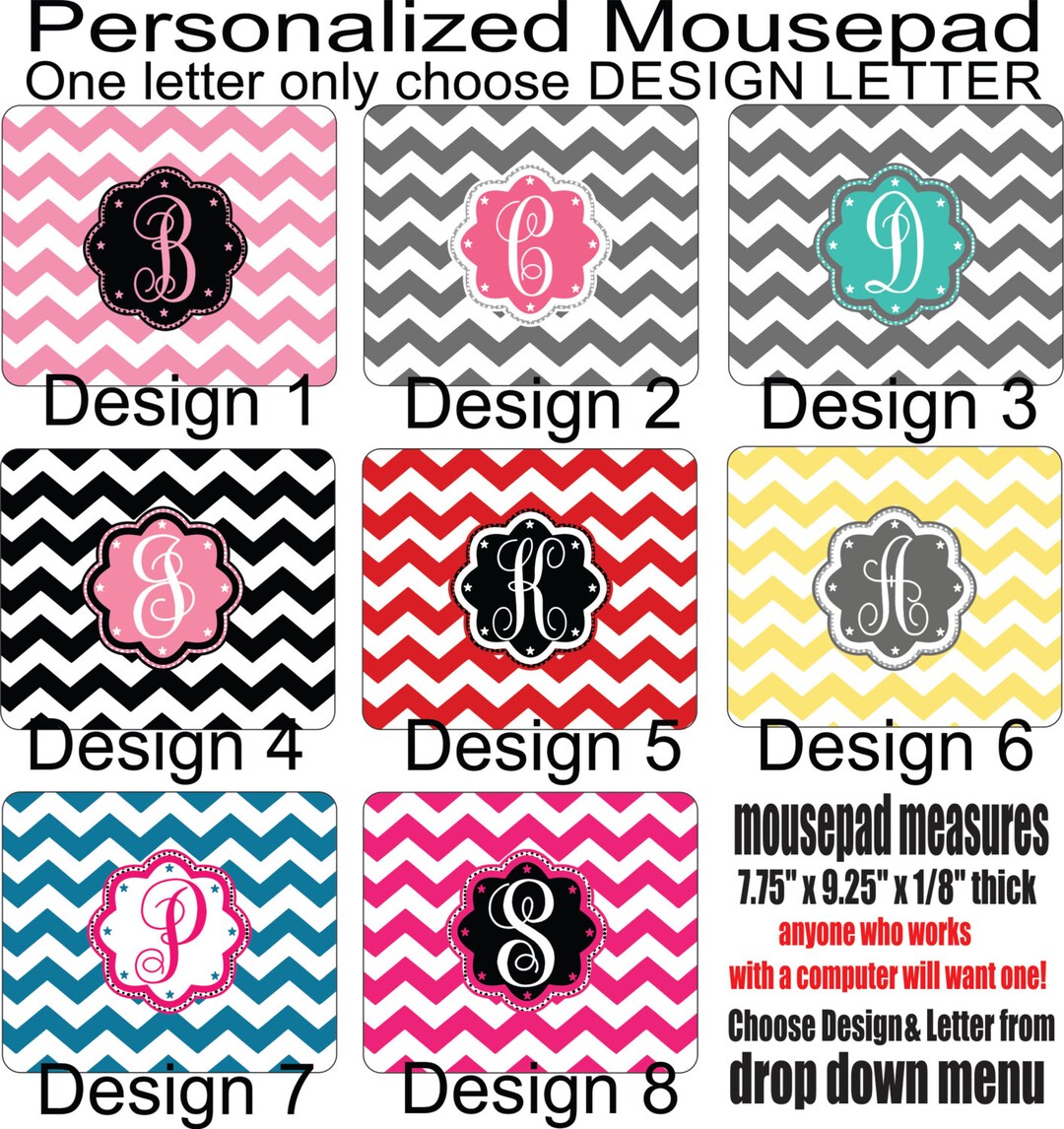 One Letter Personalized Monogram Chevron Pattern Mouse Pad Pink Grey ...
