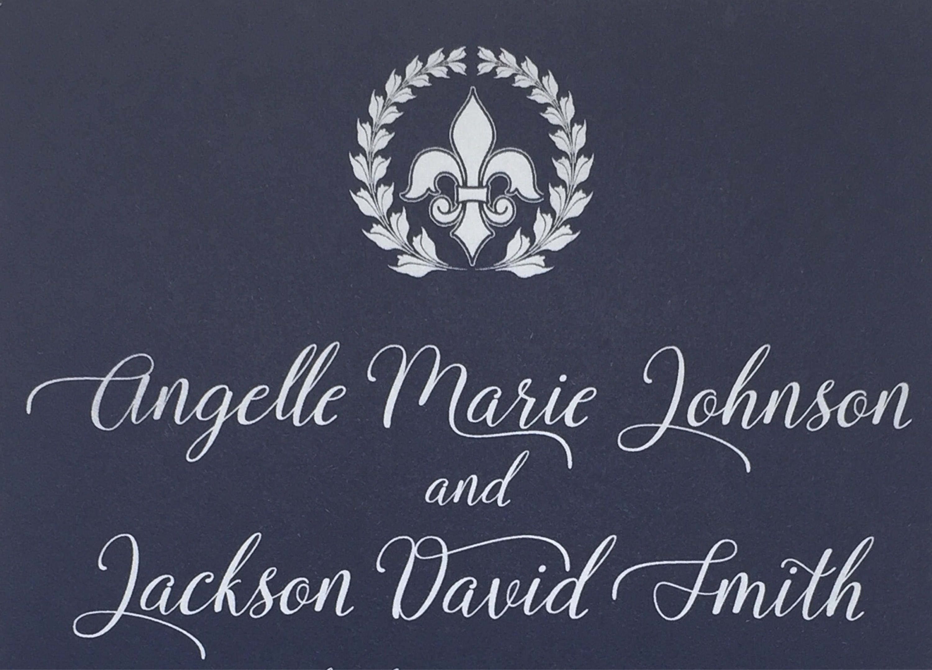 Navy and White Laurel Fleur de Lis Invitation | Etsy