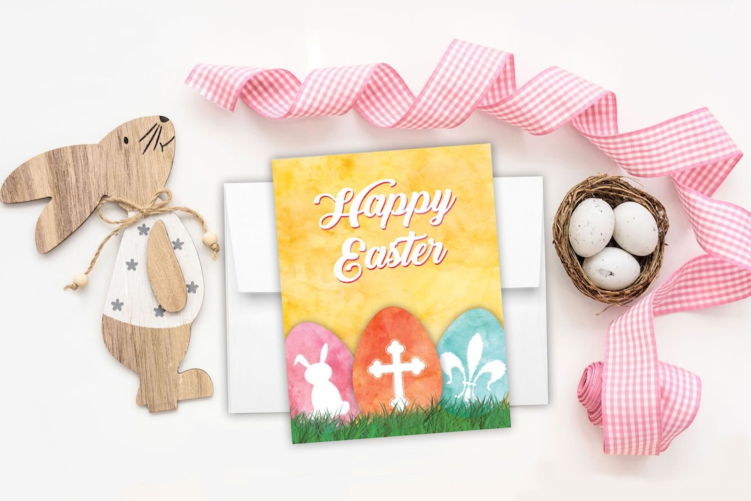 Dyed Easter Eggs Happy Easter/thank You Card - Etsy