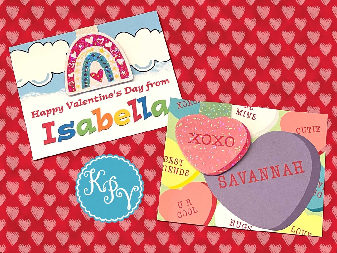 Magnetic Bookmark Rainbow and Candy Heart Personalized Valentines - Etsy