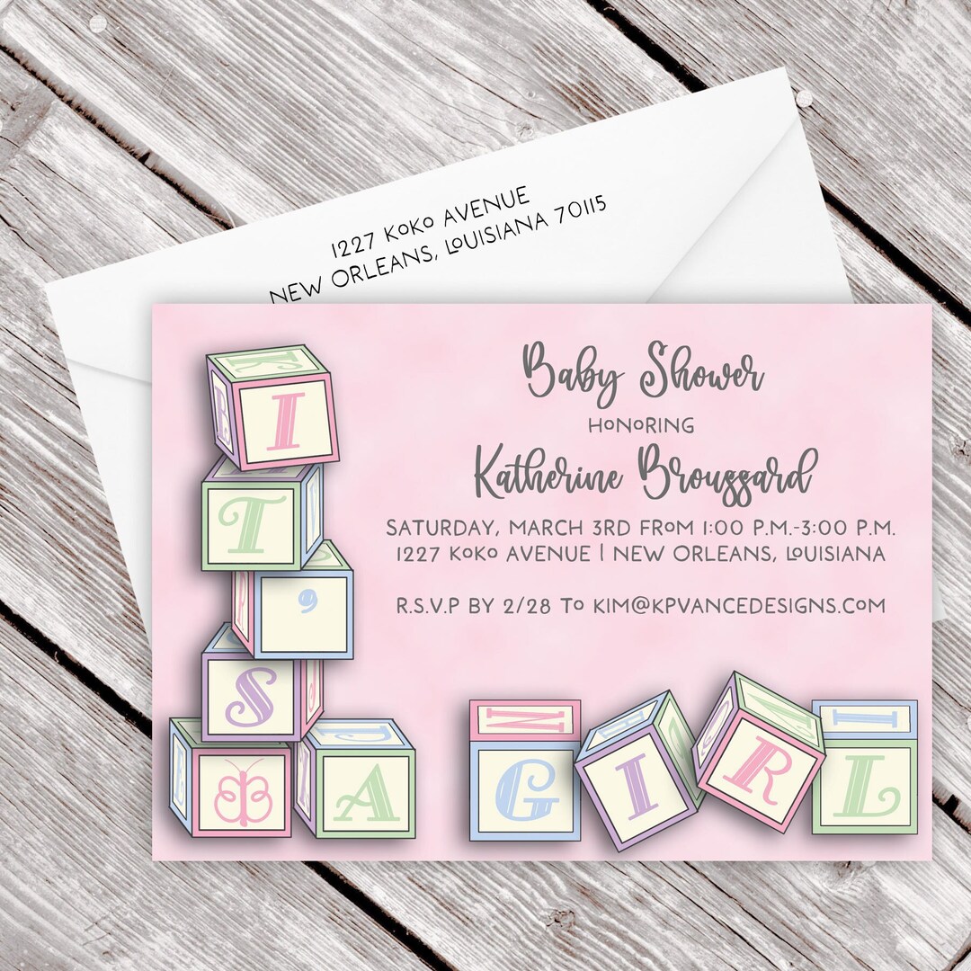 IT'S A GIRL Baby Blocks Invitations | Announcement - Etsy