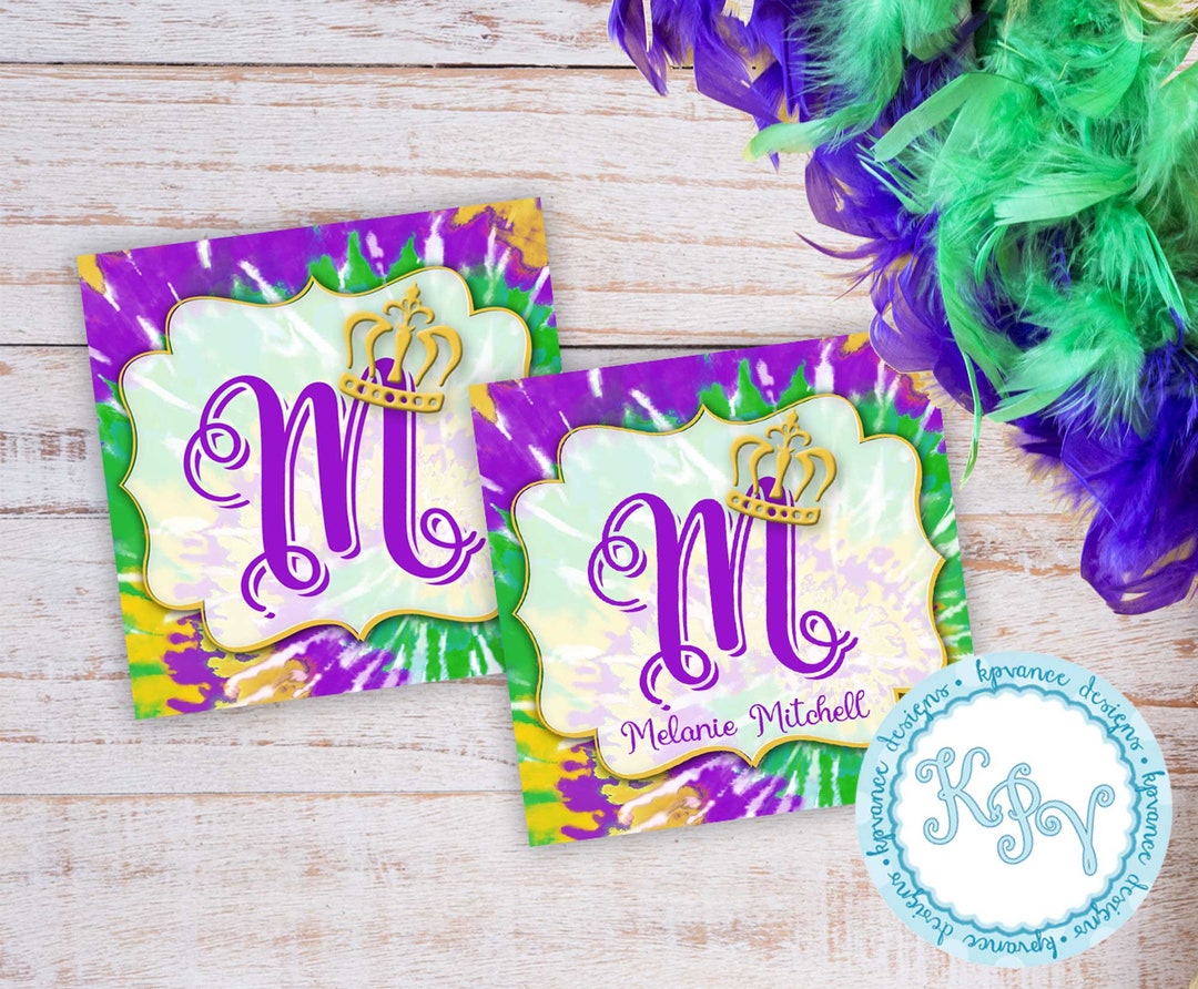 Tie Dye Mardi Gras Monogram Personalized Gift Tags/stickers/enclosure ...