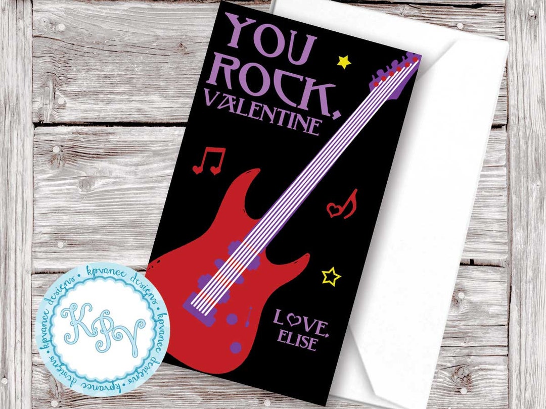 Rock 'n Roll Guitar Personalized Valentine's Day Cards - Etsy