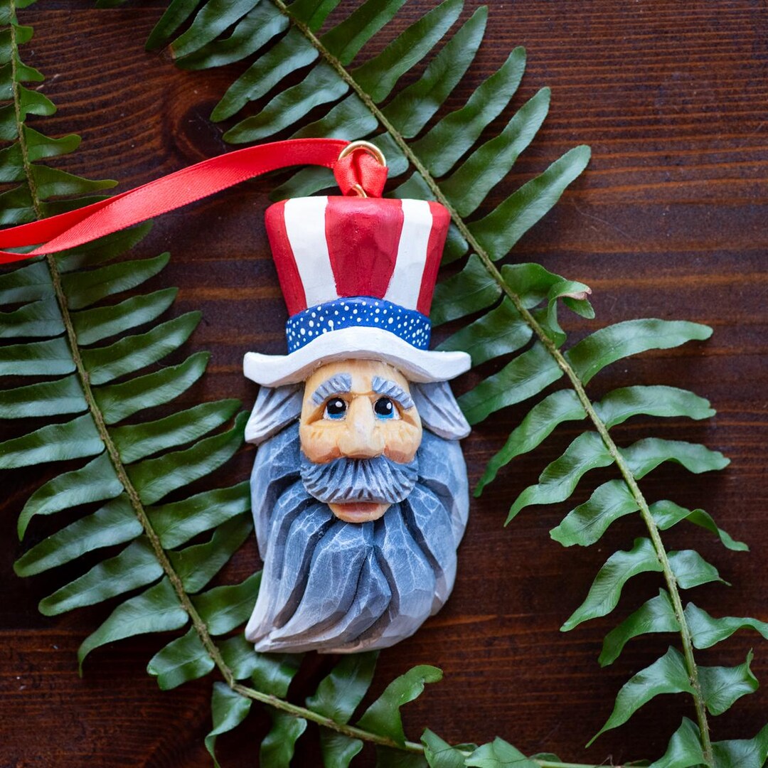 Wood Uncle Sam Caricature Carving - Patriotic Uncle Sam Figuring - Wood ...