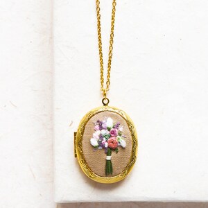 Personalized Embroidered Photo Locket, Unique Handmade Picture Necklace ...
