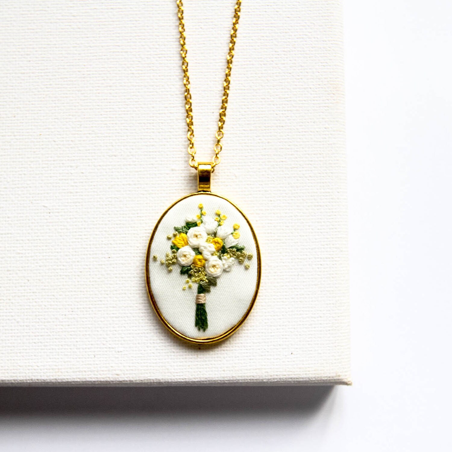 Hand Embroidered Bouquet Necklace: Gold Flower Pendant - Etsy