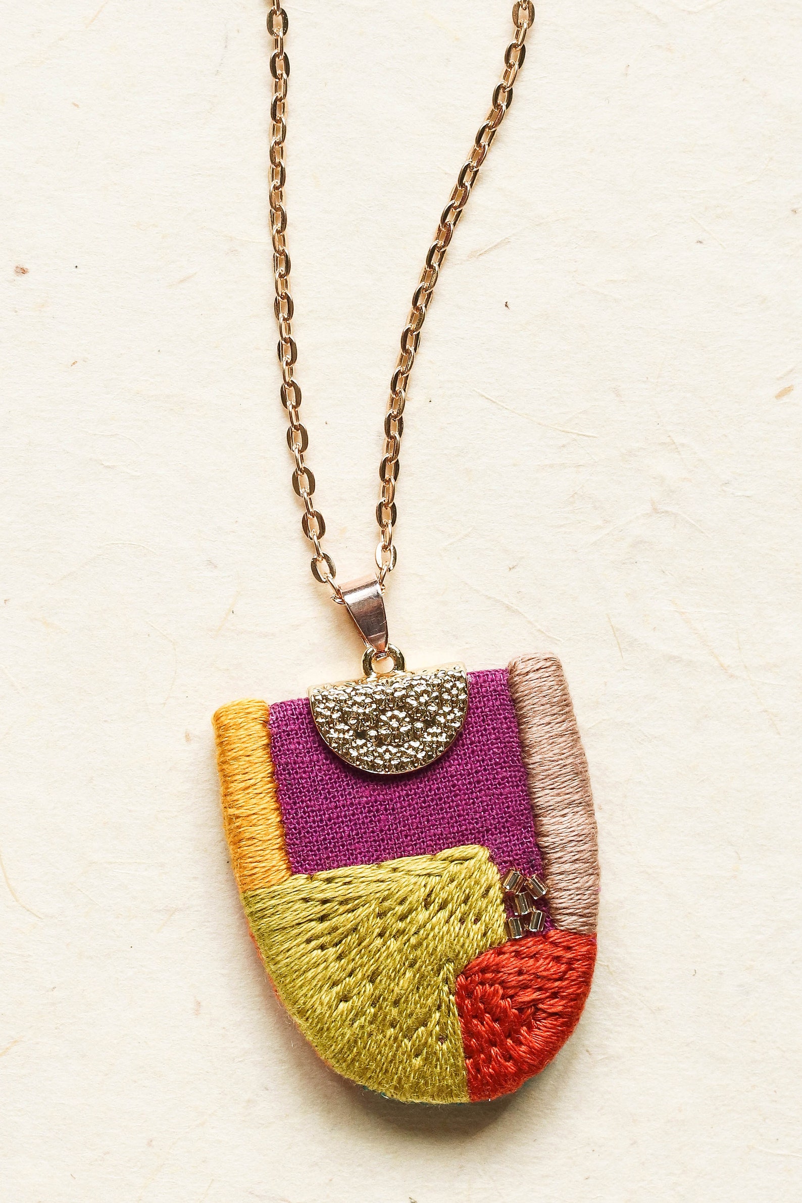Hand Embroidered Pendant Necklace: Geometric Fiber Art Jewelry - Etsy