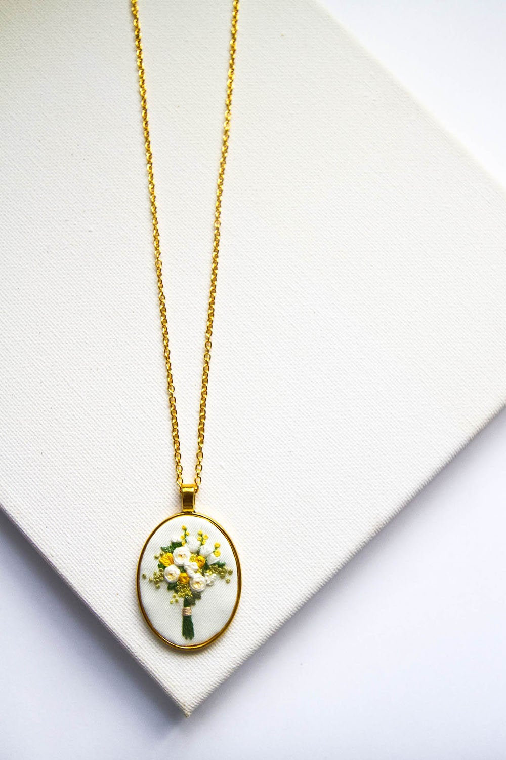 Hand Embroidered Bouquet Necklace: Gold Flower Pendant - Etsy