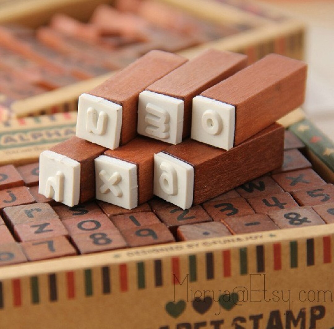 40 Pcs Handwritten Form Alphabet Stamps Rubber Stamp Wooden Stamp ...
