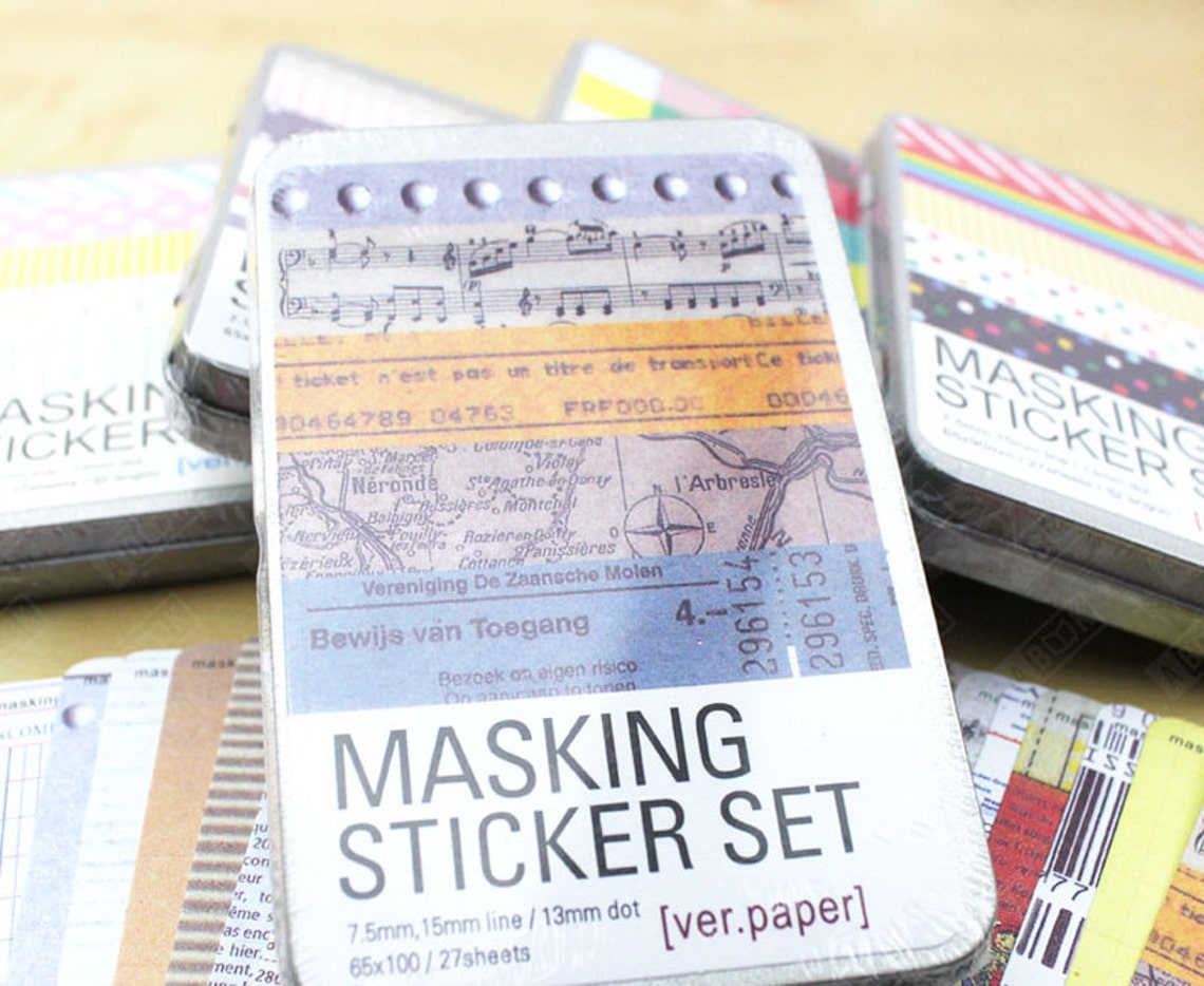 Masking Sticker Set Packed in Tin Case Deco Sticker Diary | Etsy