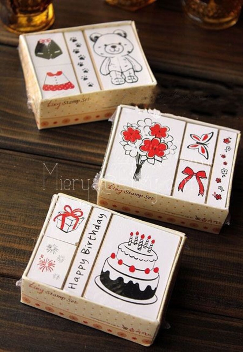 Wooden Rubber Stamp Set Rubber Stamp Set Diary Stamps 3 | Etsy