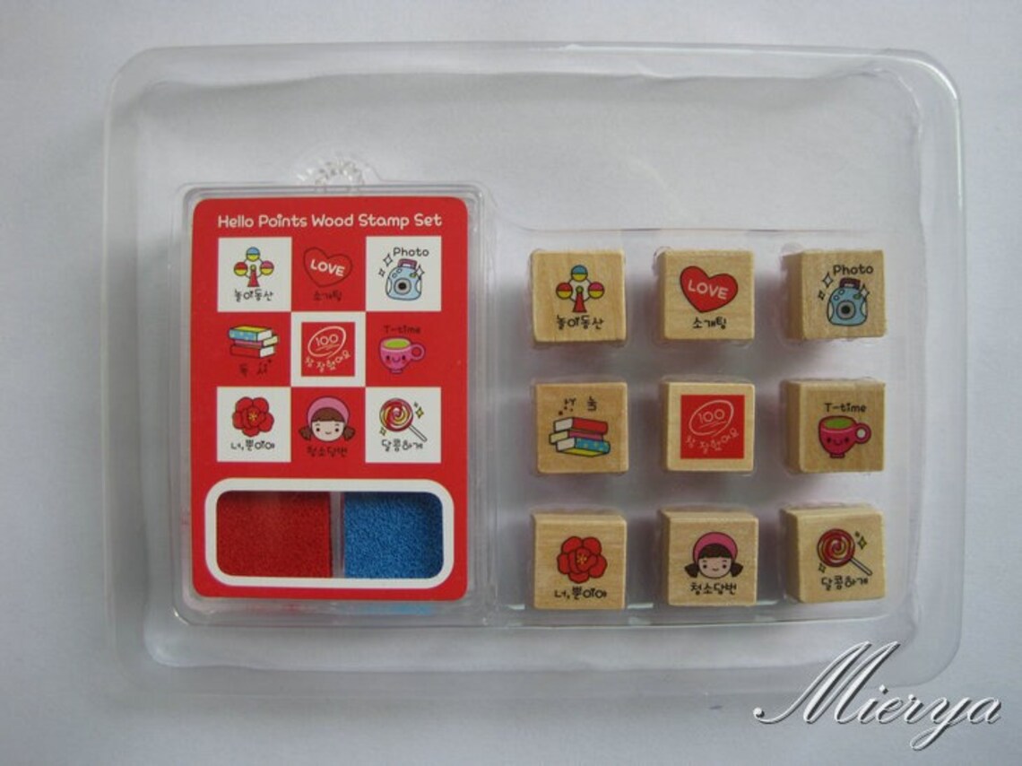 Korean Stamp Set with Ink Pad Wood Stamp Rubber Stamp - Etsy