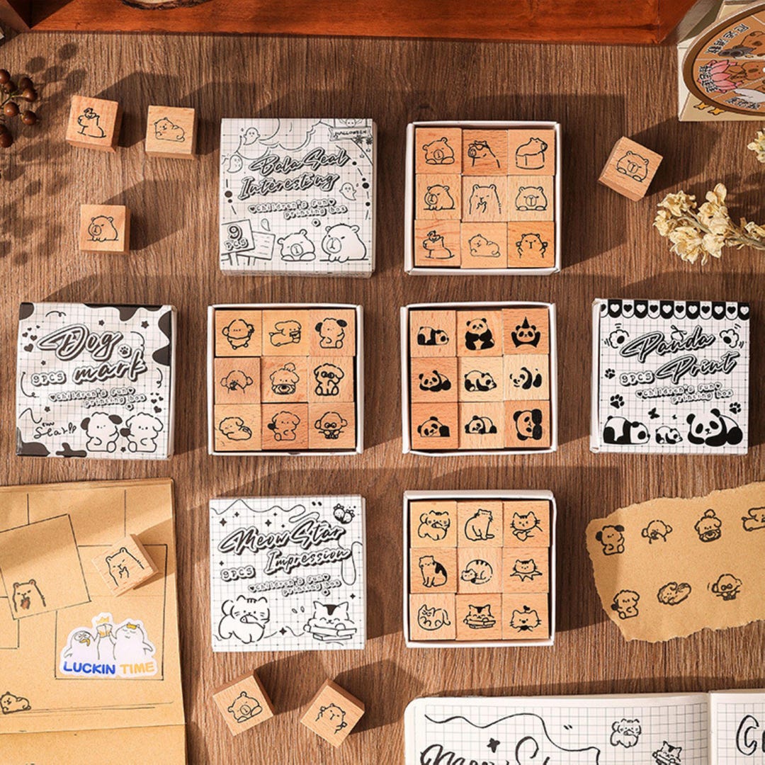 Cartoon Animal Rubber Stamps - Wooden Deco Stamp Set - Etsy
