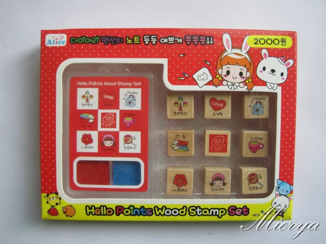 Korean Stamp Set (with Ink Pad) - Wood Stamp - Rubber Stamp - Diary ...