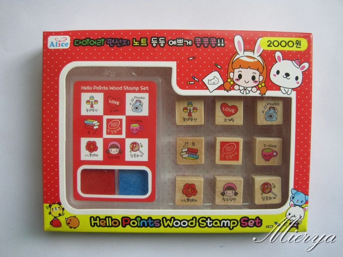Korean Stamp Set with Ink Pad Wood Stamp Rubber Stamp - Etsy