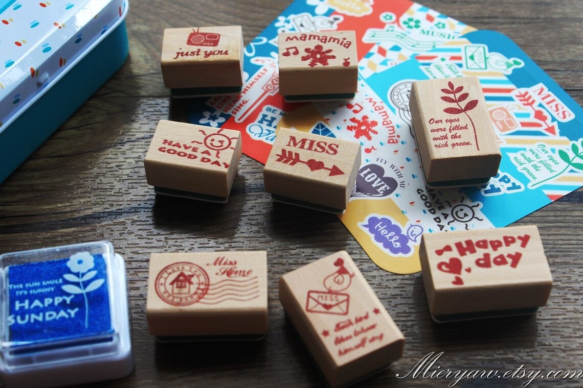 High Quality Tin Box Pack Rubber Stamp Ink Pad and Sticker Set | Etsy