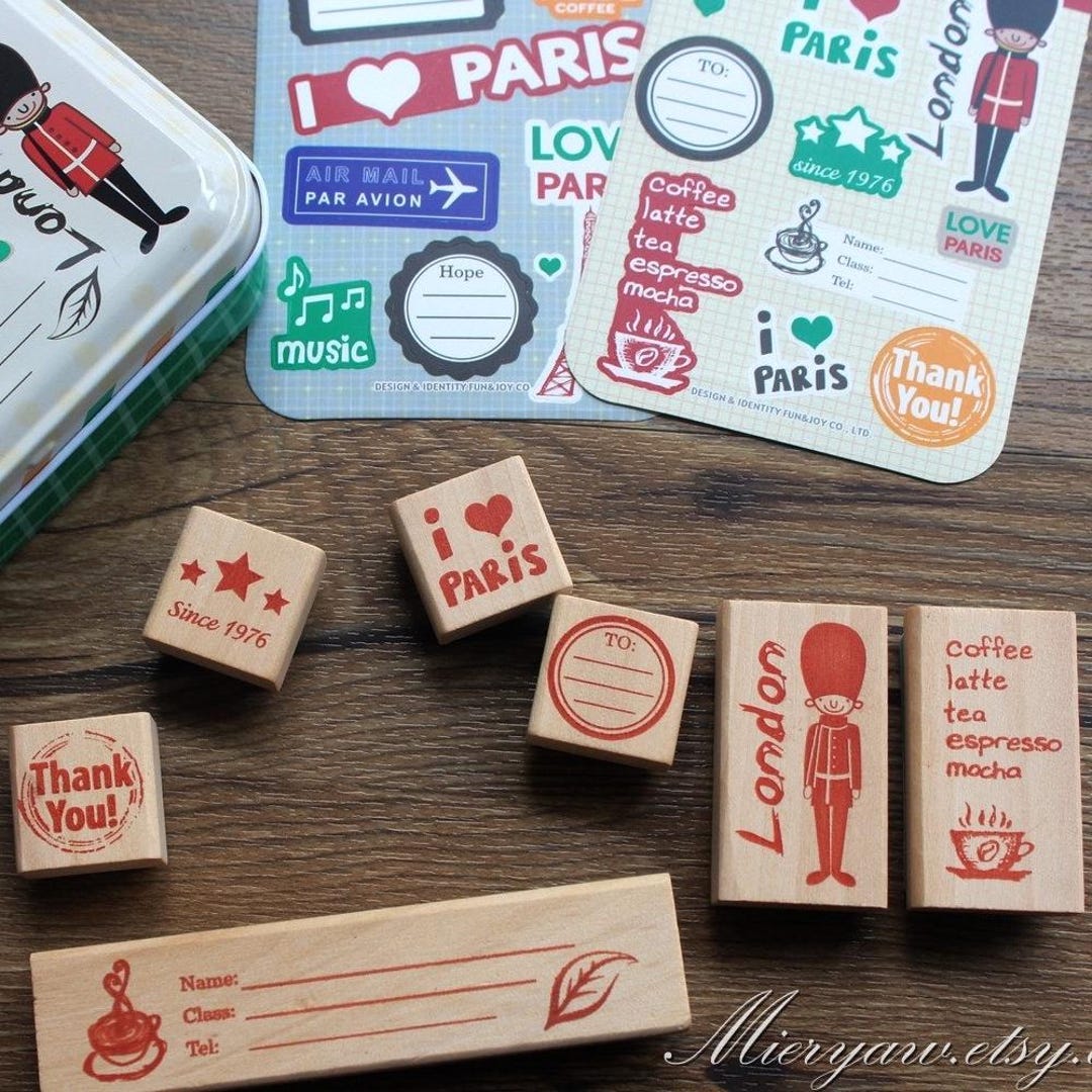High Quality Diary Stamp and Sticker Set in Tin Box - Rubber Stamp ...