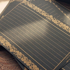 8 Sheets Vintage Style Gold Printing Black Writing Paper - Stationery ...