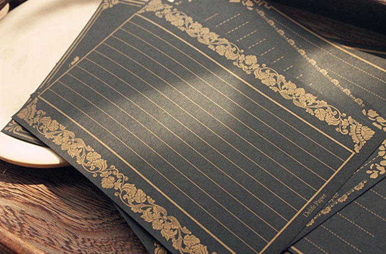 8 Sheets Vintage Style Gold Printing Black Writing Paper - Etsy