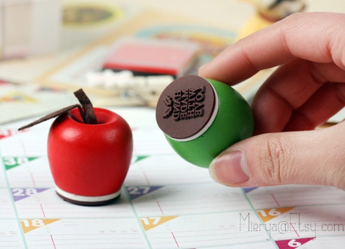 1 Piece Apple Stamp Wooden Rubber Stamp Diary Stamp | Etsy