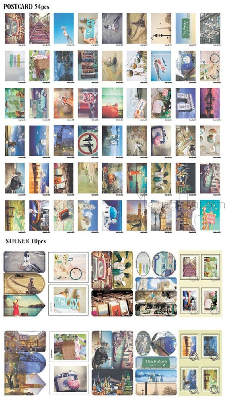 Travel Series Postcards and Stickers with Tin Box Deco - Etsy