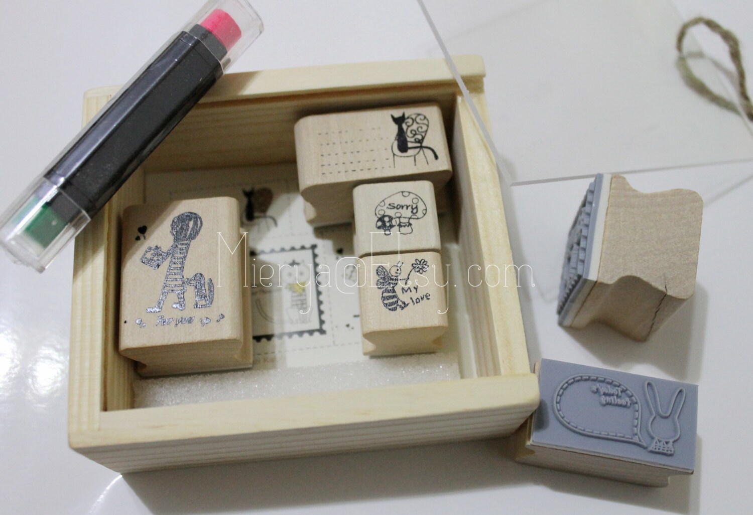 Korean Stamp Setwith Ink Wooden Rubber Stamp Set Diary | Etsy