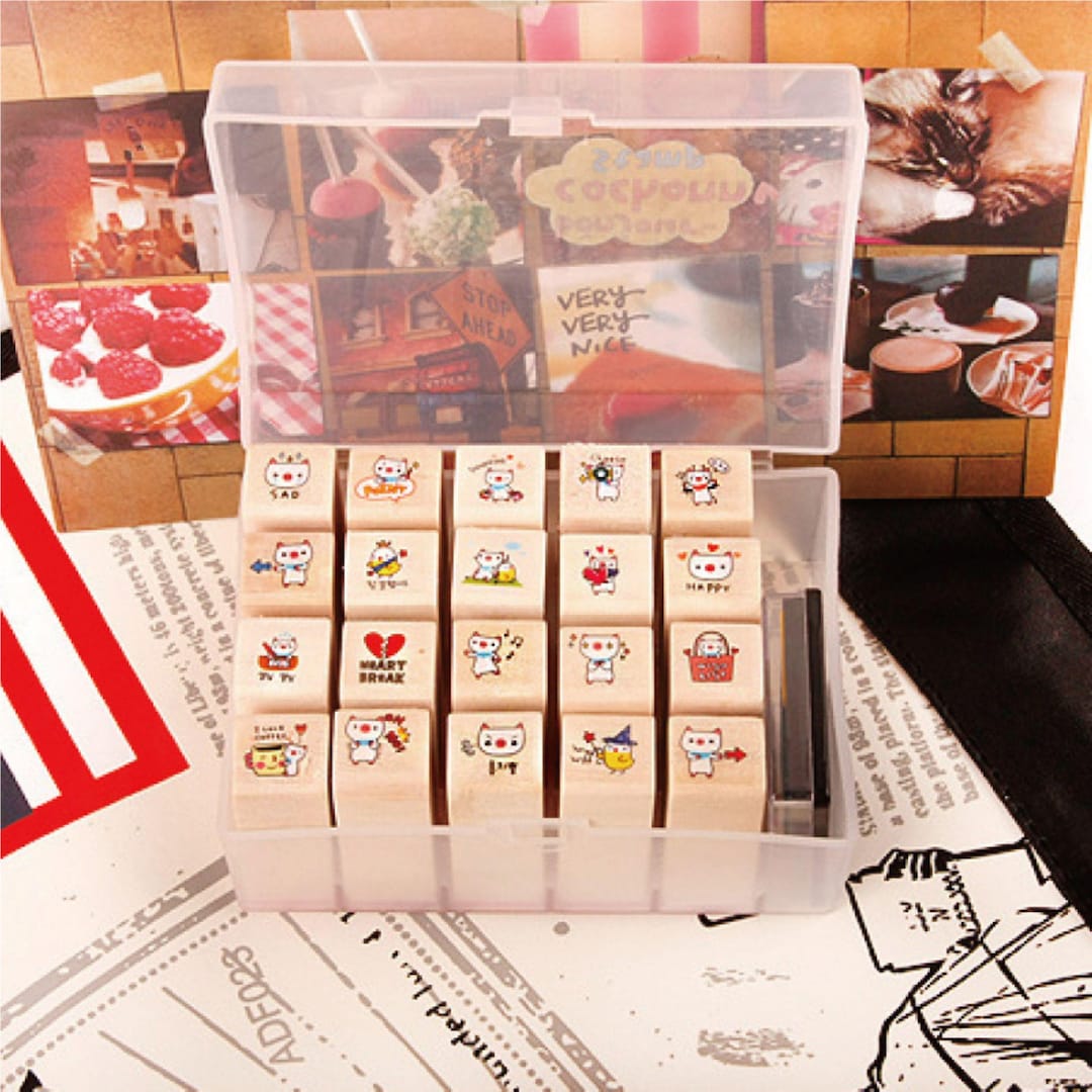 Korean Pig Wooden Rubber Stamp Set - Diary Stamps (20 Pcs) - Etsy