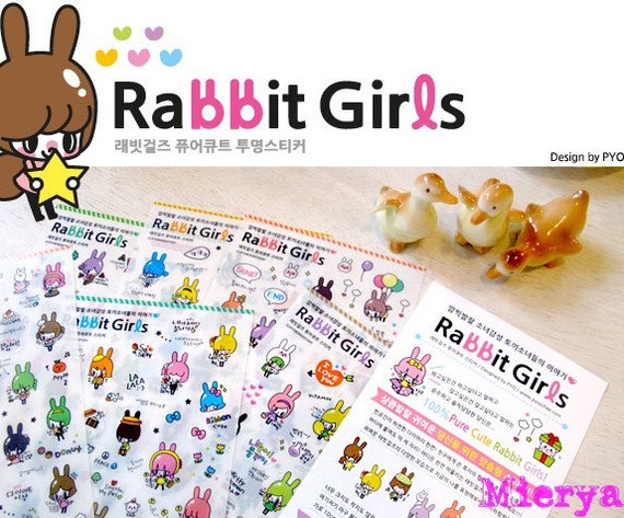 Rabbit Girls Sticker Set Diary Sticker Deco Sticker | Etsy