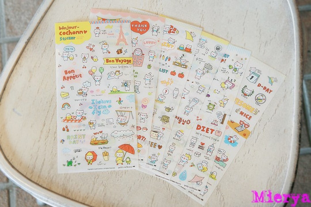 Bonjour Sticker Set Diary Sticker Deco Sticker Korean Sticker 6 Sheets ...