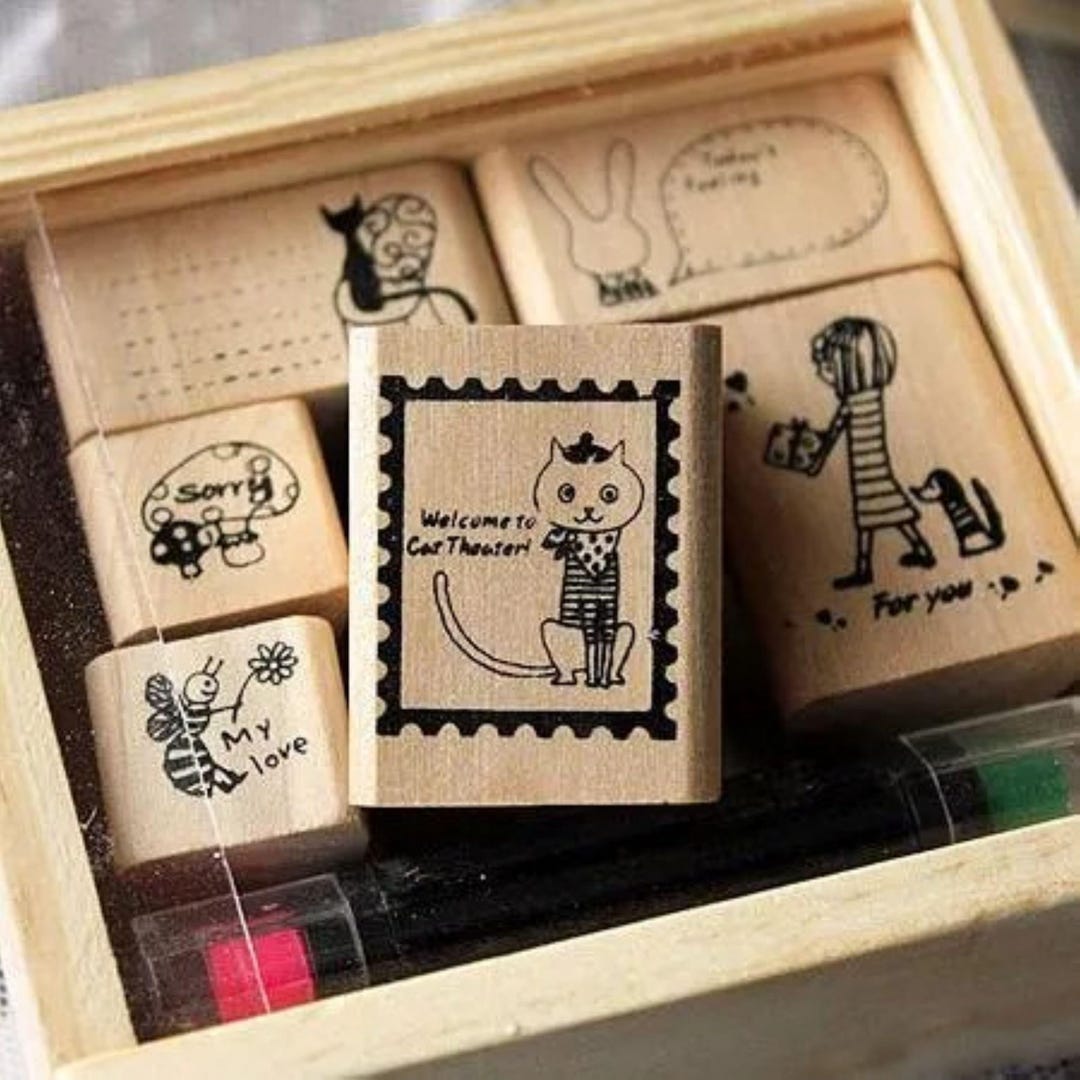 Korean Stamp Set(with Ink) - Wooden Rubber Stamp Set - Diary Stamps ...