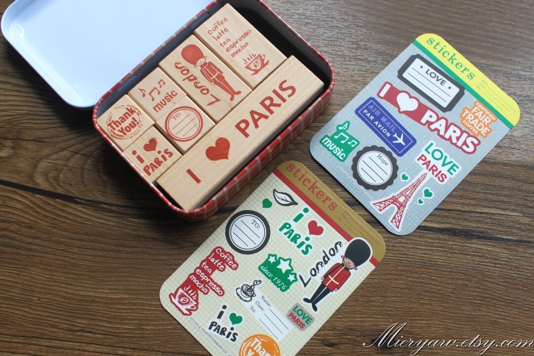 High Quality Diary Stamp and Sticker Set in Tin Box - Rubber Stamp ...