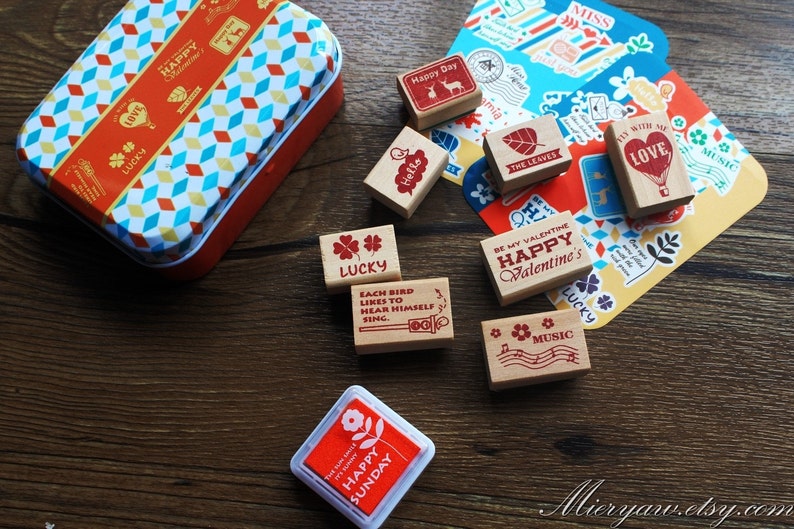 High Quality Tin Box Pack Rubber Stamp Ink Pad and Sticker Set - Etsy