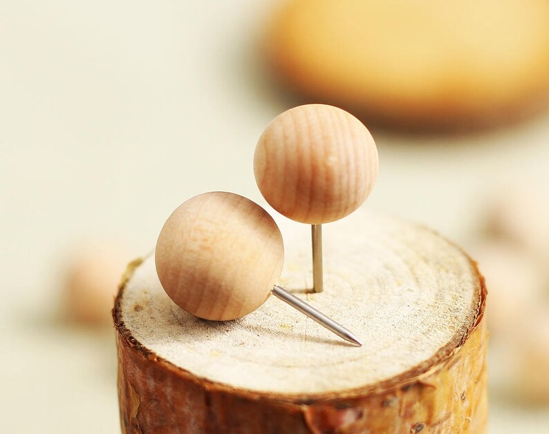 10 Pcs Round Wooden Push Pins Drawing Pin Thumbtack | Etsy