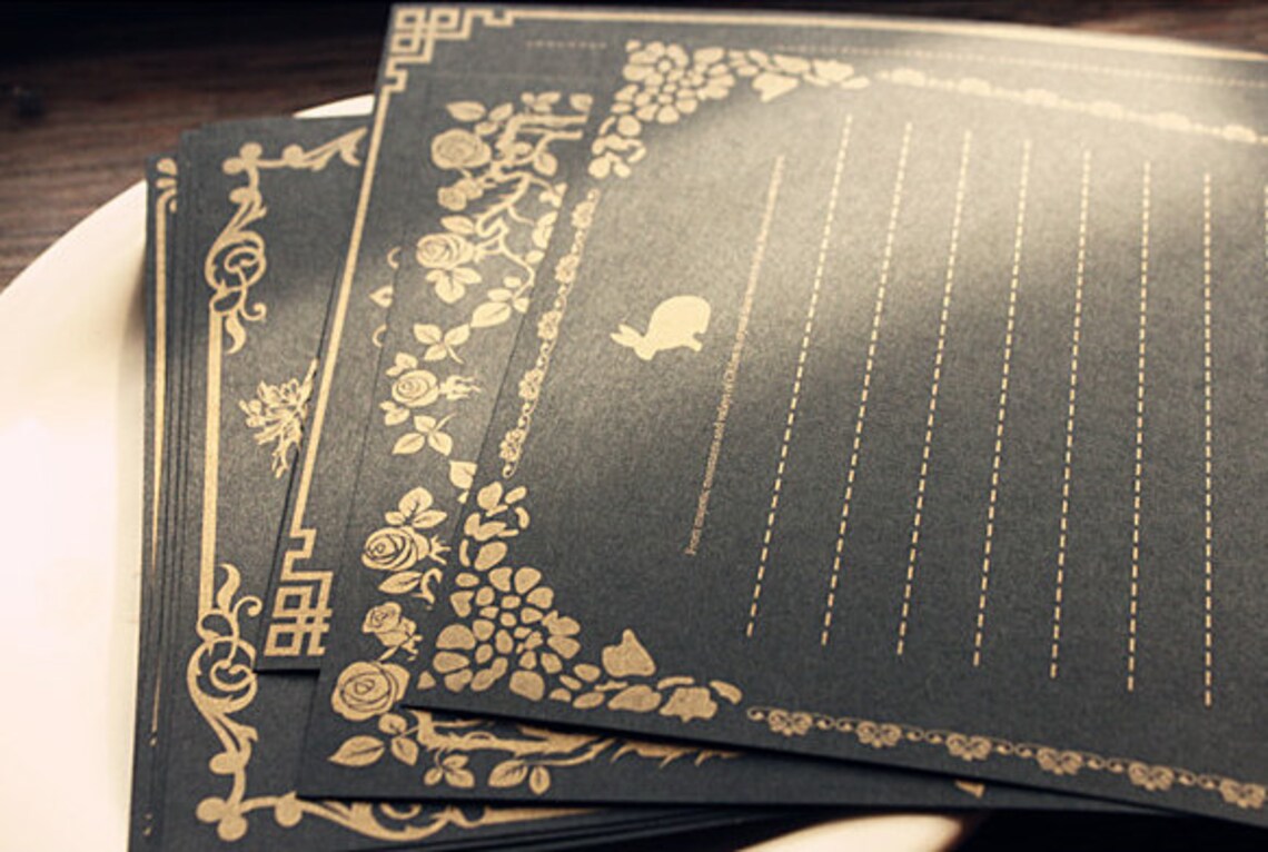 8 Sheets Vintage Style Gold Printing Black Writing Paper - Etsy