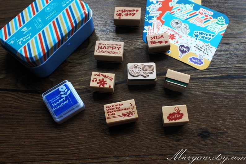 High Quality Tin Box Pack Rubber Stamp Ink Pad and Sticker Set - Etsy