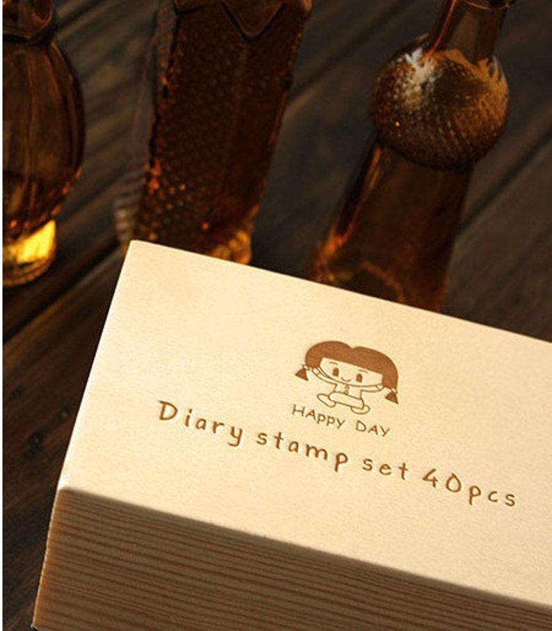 Happy Day Diary Stamp Set 40 Pcs Wooden Rubber Stamps - Etsy